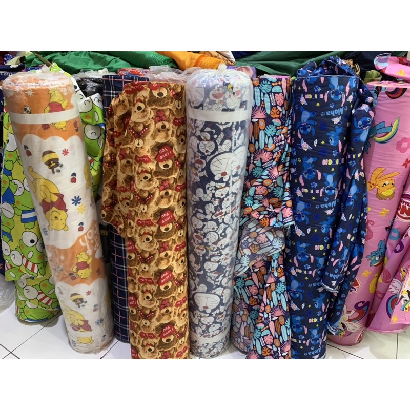 Jual Kain Sprei Katun Poly Motif Keroppi, Dino, Lilo, Pony, Teddy Lebar ...