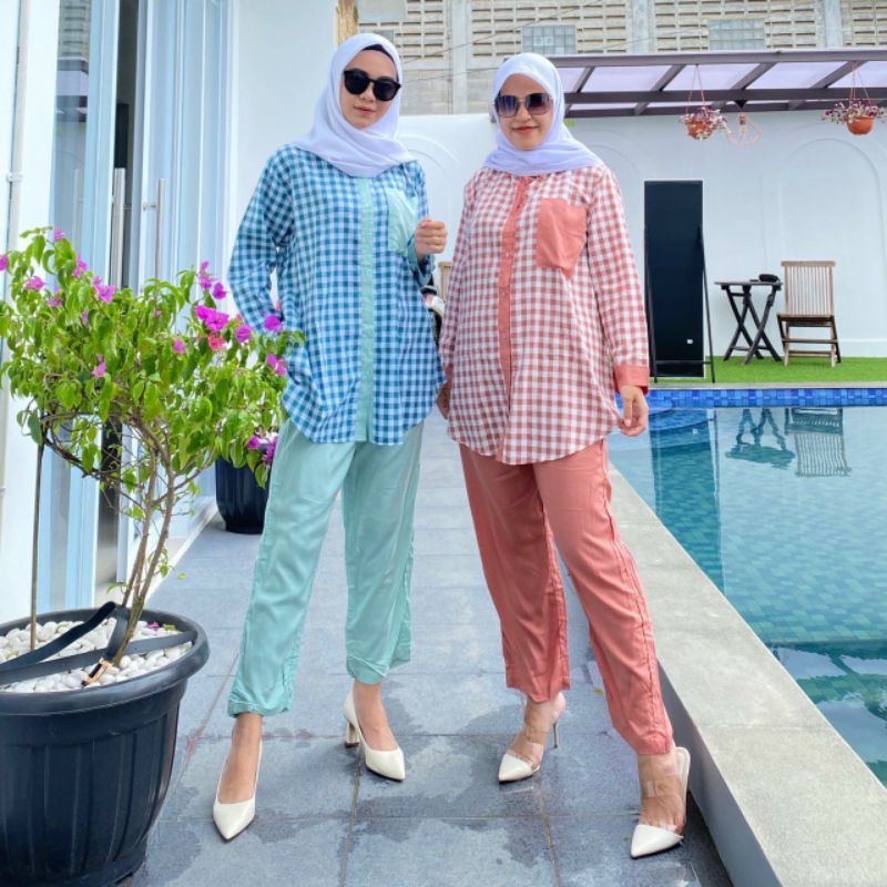 Jual One set ginggham korean set square | Shopee Indonesia