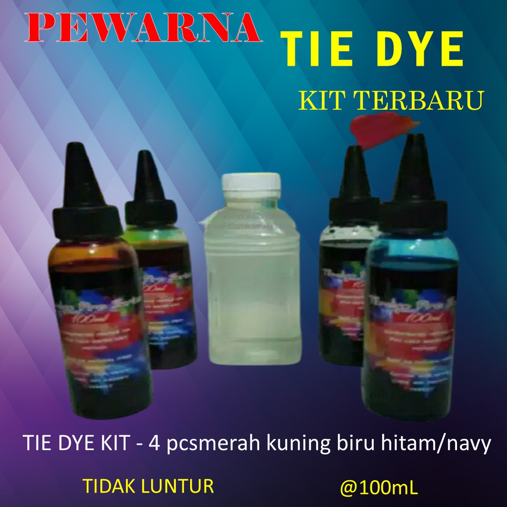 Jual pewarna tie dye kit ( 4 pcs merah kuning biru hitam/navy tua ...