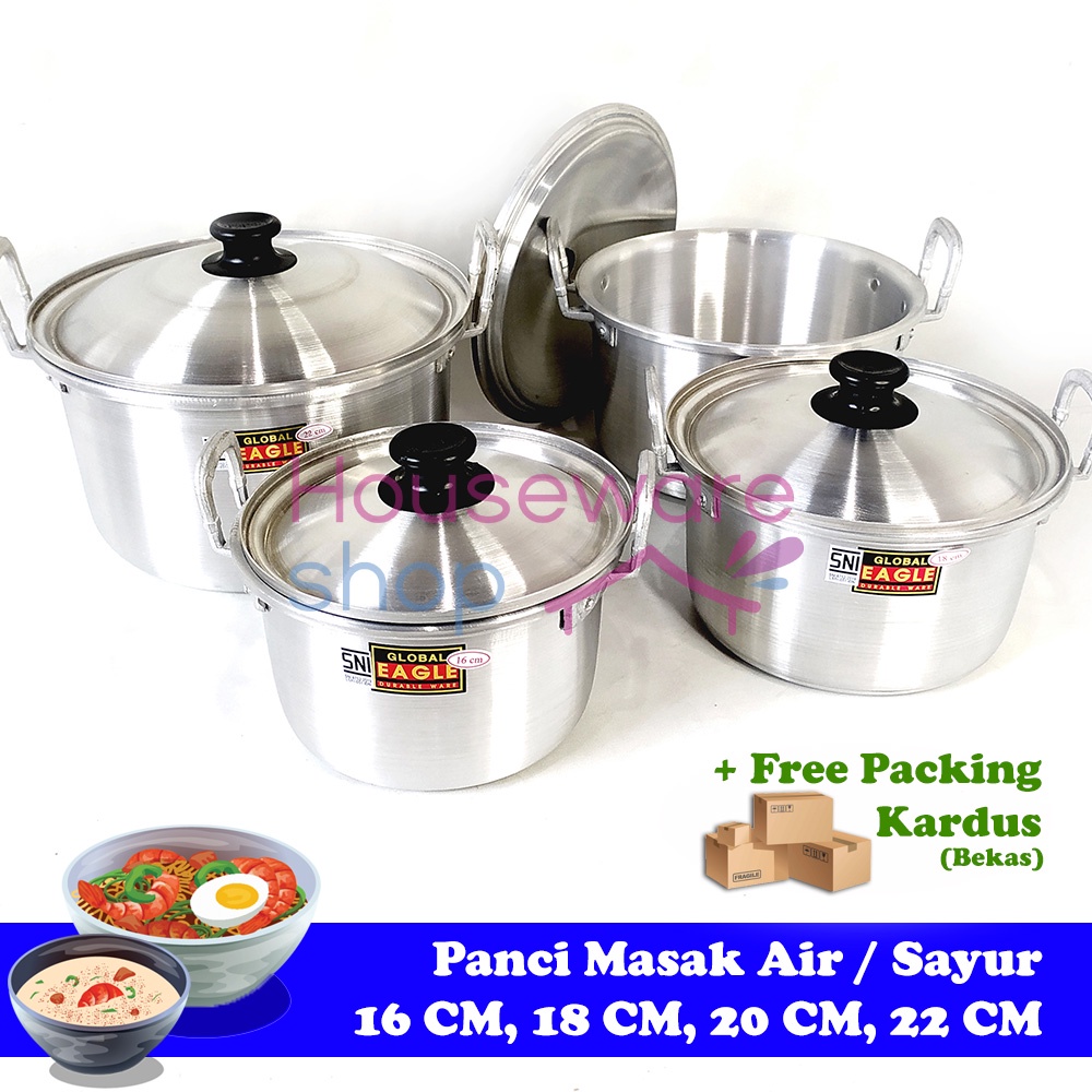 Jual Panci Alumunium + Tutup / Panci Air Tutup Luar Global Eagle - 16 CM / 18 CM / 20 CM / 22 CM ...