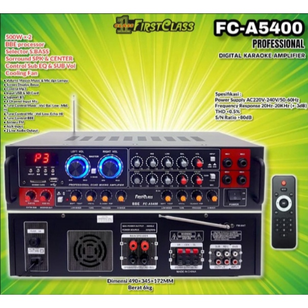 Jual AMPLIFIER FIRSTCLASS FC A5400 DIGITAL KARAOKE AMPLIFIER FIRST ...