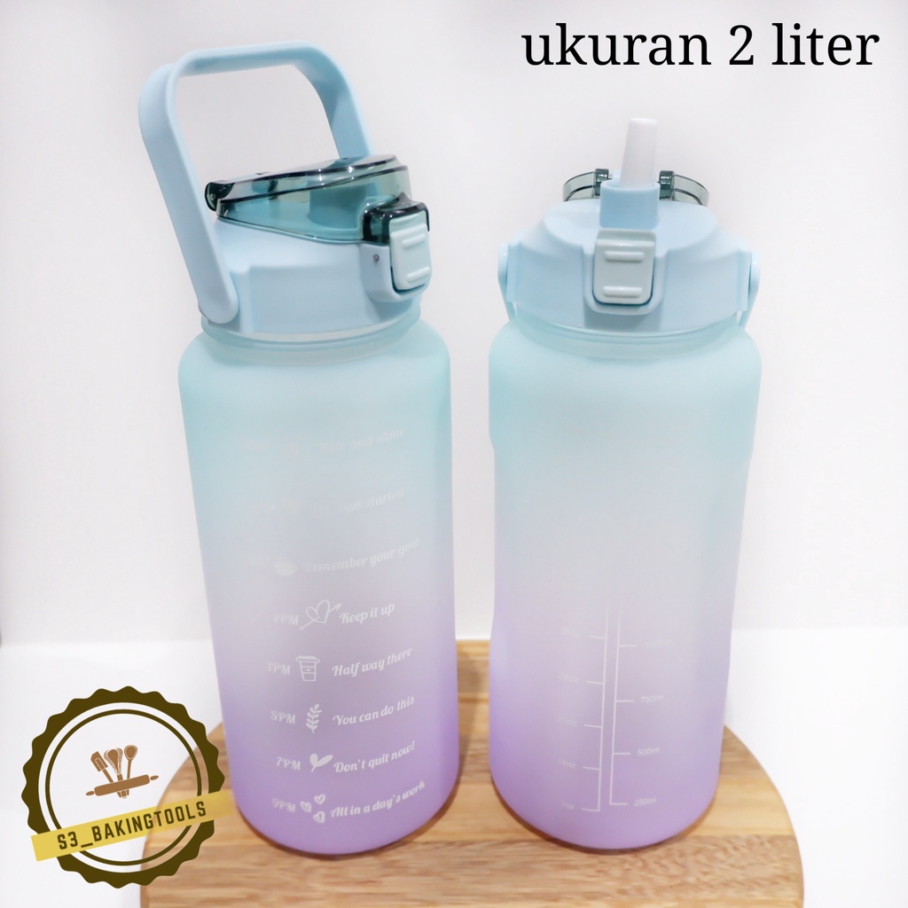 Jual Botol minum 2 liter plastik sticker motif acak sedotan harga ...
