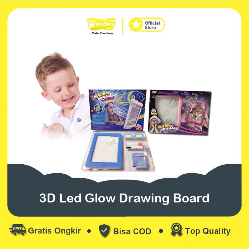 Jual HANNSBRO Mainan 3D LED Glow Drawing Board Mainan Tablet Menulis ...
