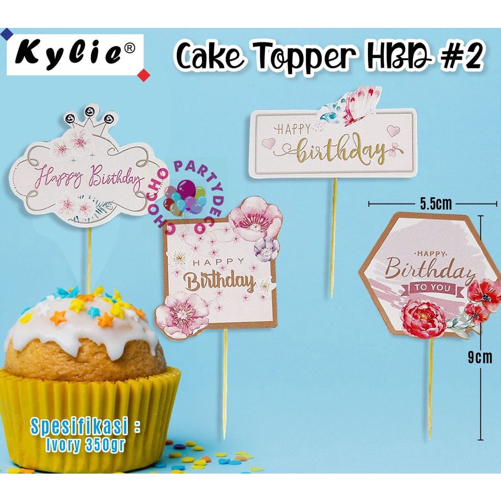 Jual (5pc) Cake Topper HBD Putih BNG - Topper kue cake topper topper ...