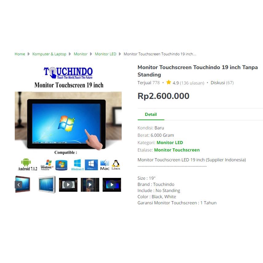Jual Monitor Touchscreen Touchindo 19 inch Tanpa Standing | Shopee ...