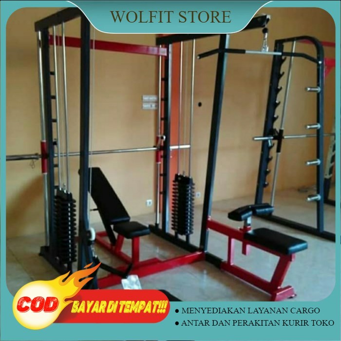 Jual Alat Fitness Smith Machine Plus Lat Pulldown Plus Rowing Multi fungsi | Shopee Indonesia