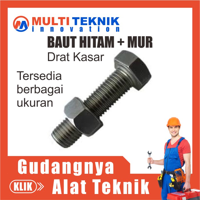 Jual Mur Baut Baja Sekrup Skrup Hitam Drat Kasar diameter 3/4 panjang 1 ...