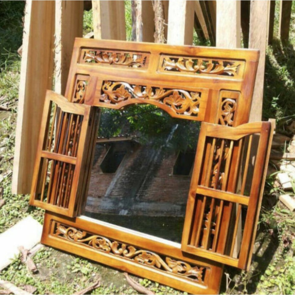Jual Cermin Dekorasi Krepyak Jendela Kaca Hias jati Ukir | Shopee Indonesia