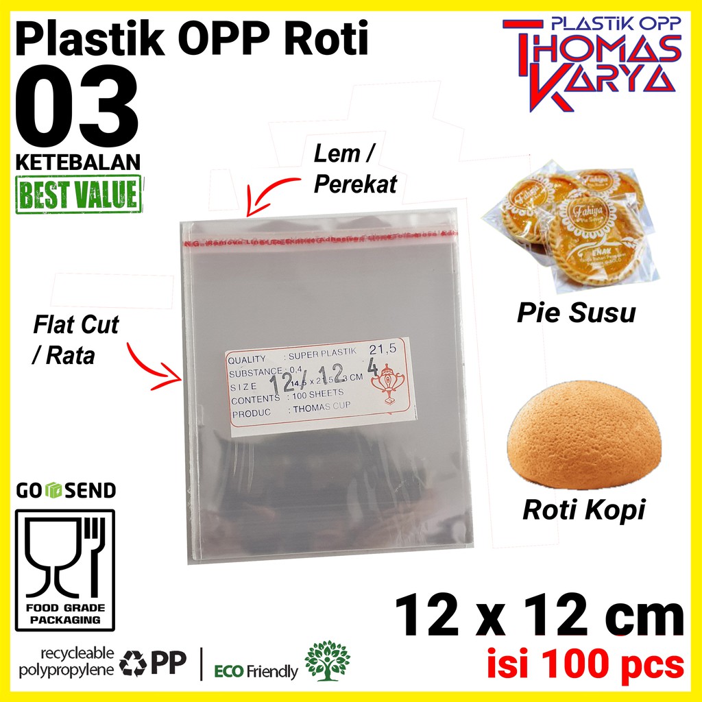 Jual Plastik OPP 12x12 Isi 100 Kantong Bening Kemasan Pie Susu Roti Kopi Lem Seal | Shopee Indonesia