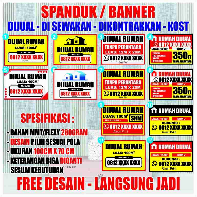 Jual (FREE DESAIN) Spanduk Rumah Dijual / Disewakan / Dikontrakan ...
