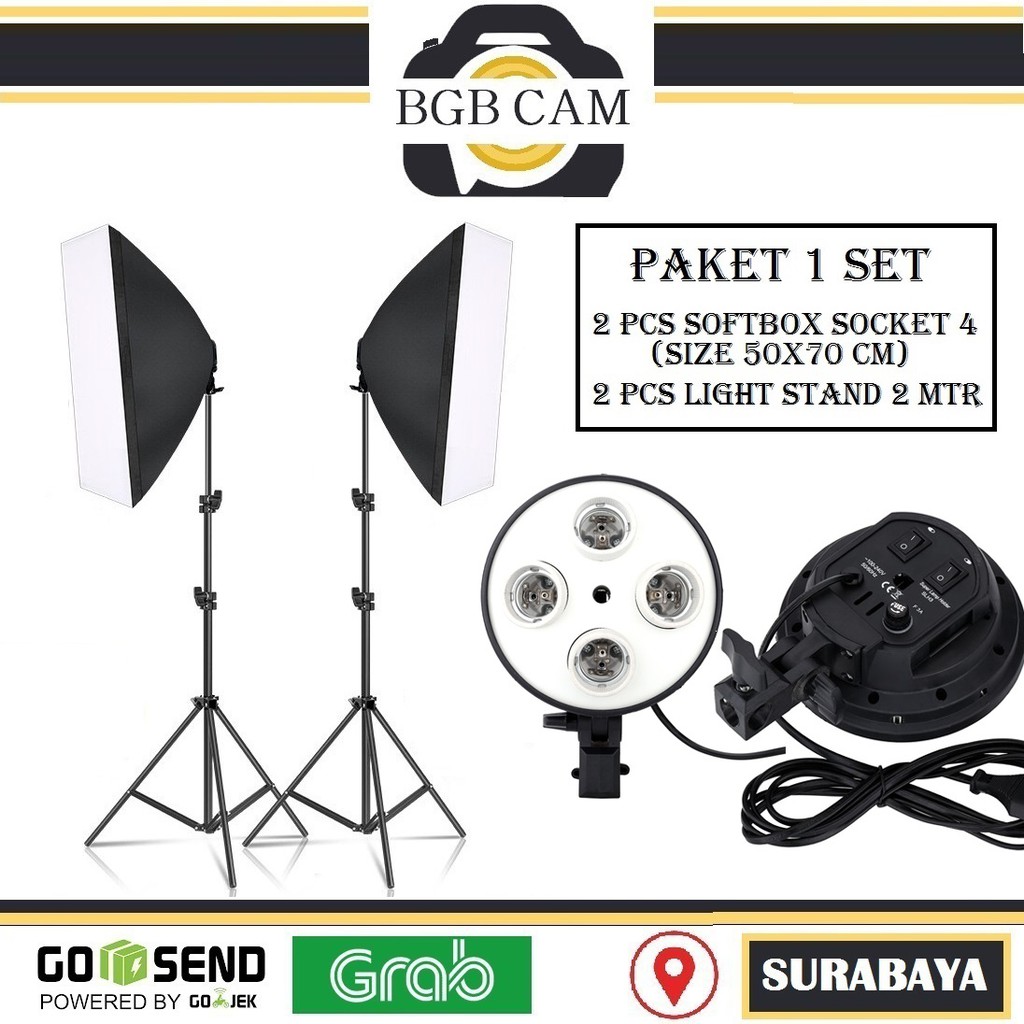 Jual PAKET STUDIO SET SOFTBOX 4 SOCKET + TIANG VARIASI 1 ATAU 2 SET LAMPU BOHLAM E27 Soft Box ...