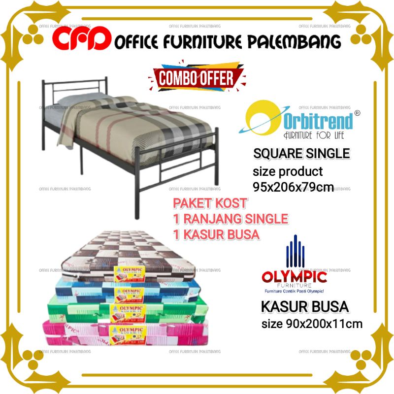Jual paket kost ranjang besi orbitrend square single kasur busa olympic ...