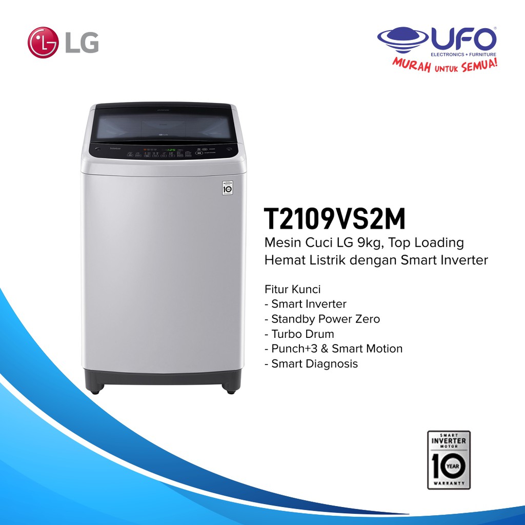 Jual LG Mesin Cuci 1 Tabung Top Load 9 Kg T2109VS2M | Shopee Indonesia