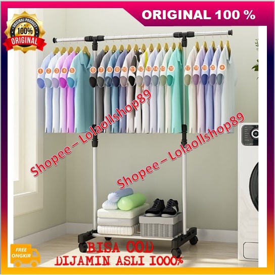 Jual Hanger Stand Single Rak Serbaguna Gantung Baju Jemuran 4 Roda ...