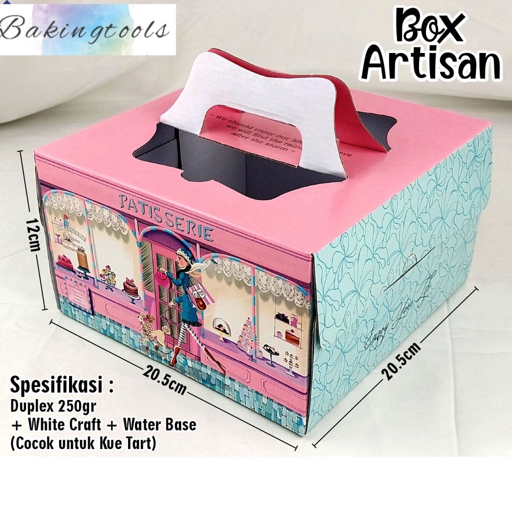 Jual Kotak kue tart cake Box artisan Blue pink 6 pcs | Shopee Indonesia