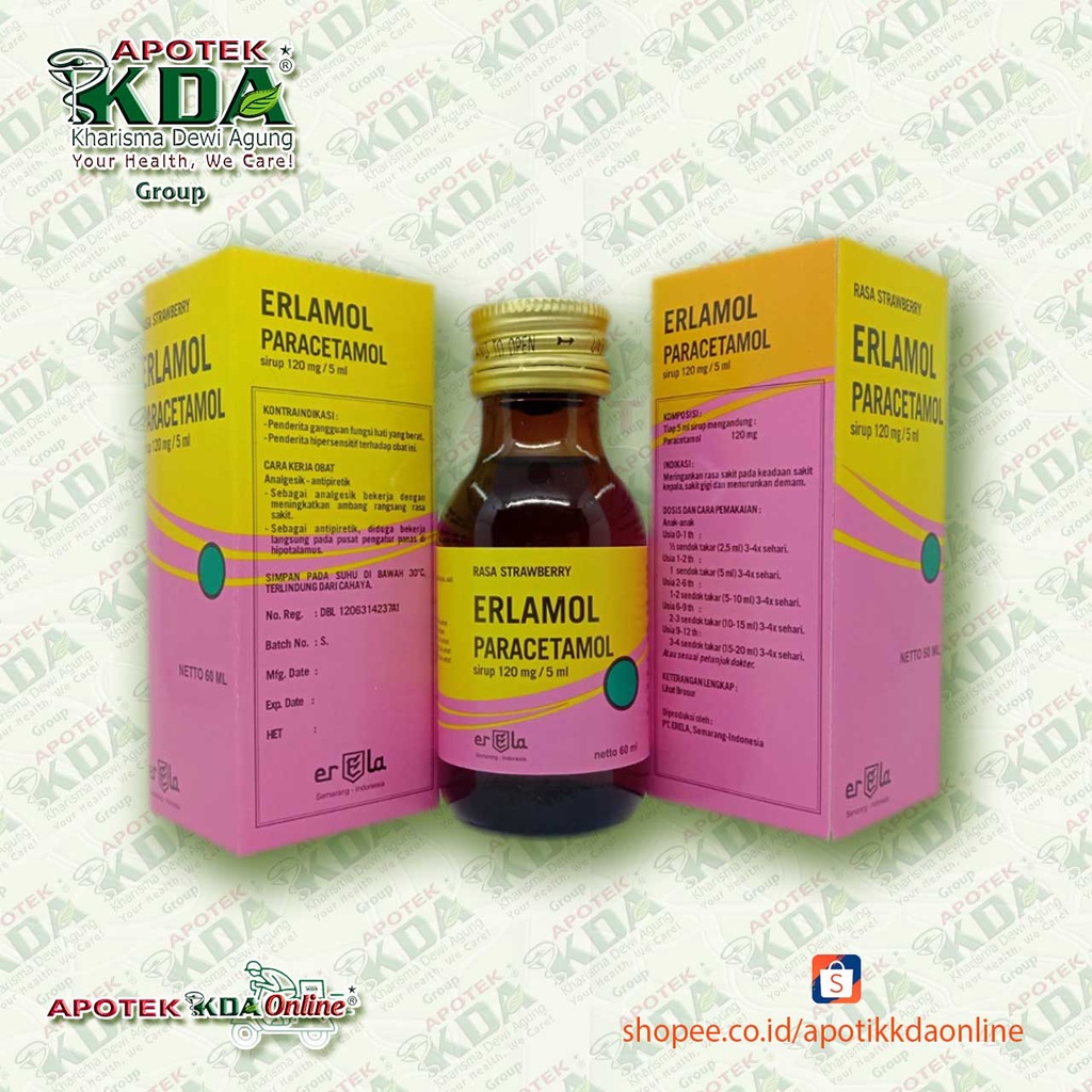 Jual ERLAMOL SIRUP RASA STRAWBERRY 60 ML | OBAT DEMAM | Shopee Indonesia