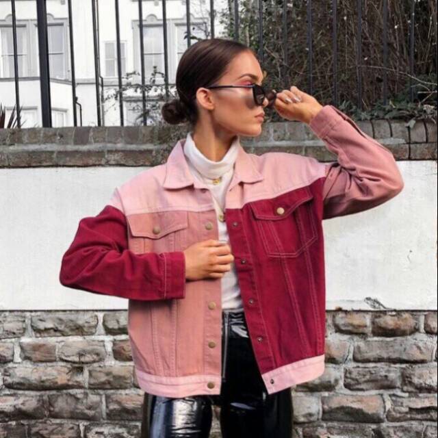 Jual Oversize jacket two tone/Oversize two tone pink/jeans jaket ...