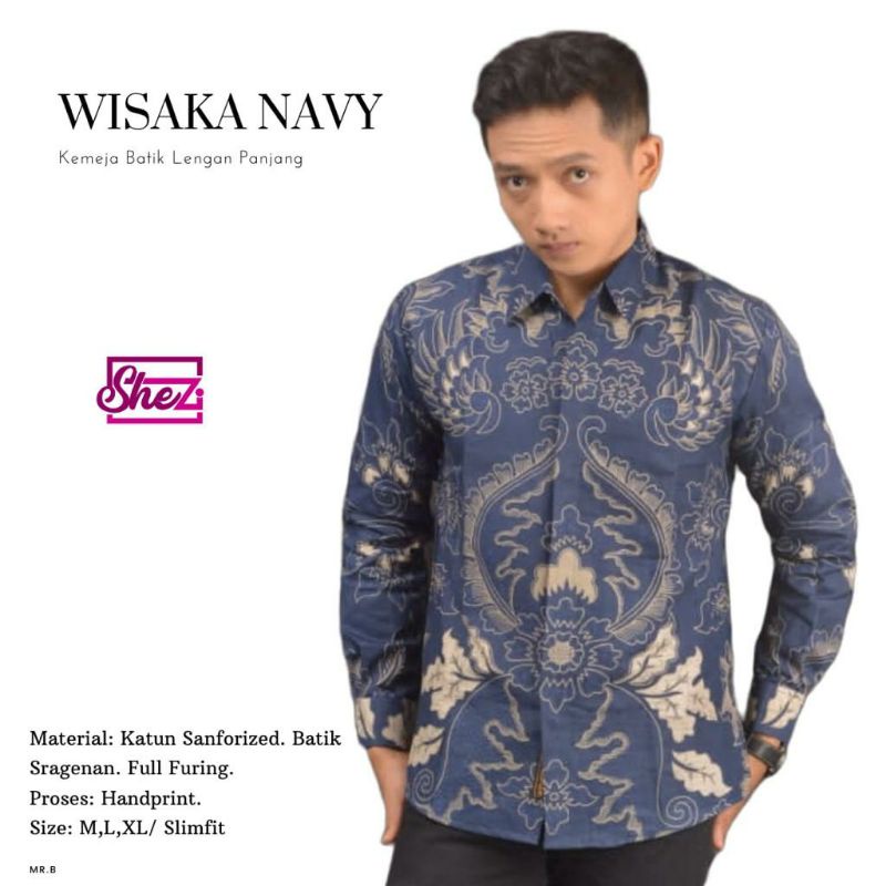 Jual Kemeja Batik pria Wisaka Navy | Shopee Indonesia