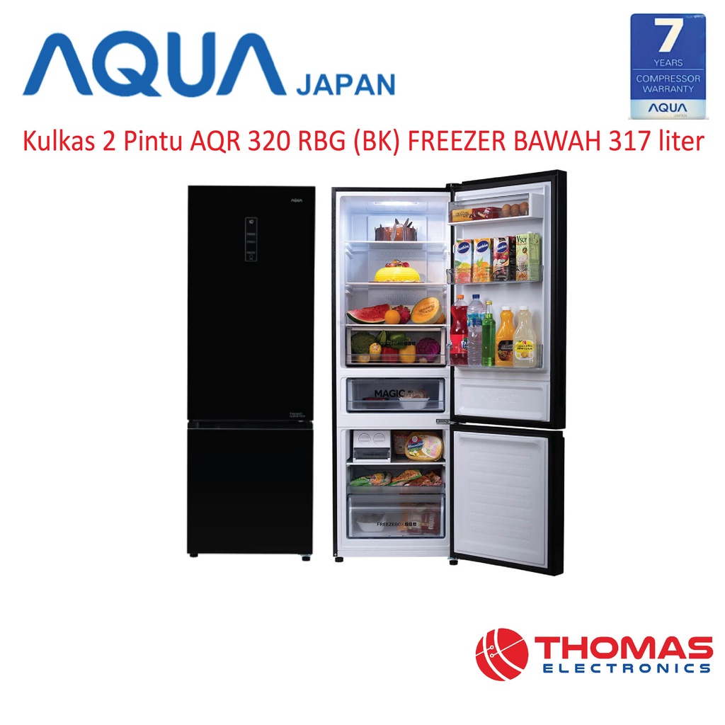 Jual Kulkas 2 Pintu AQUA TWIN INVERTER AQR 320 RBG BK FREEZER BAWAH Kulkas dua Pintu GARANSI ...