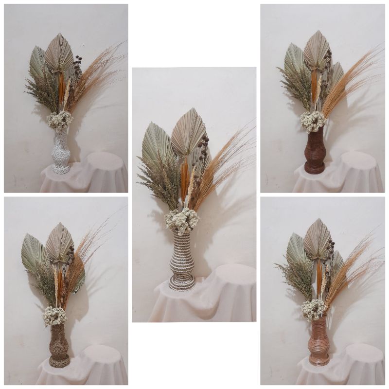 Jual set bunga kering dan vas ukuran 20cm hiasan meja estetik | Shopee ...
