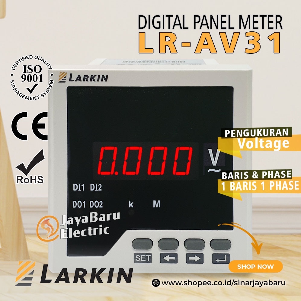 Jual Volt Meter Voltmeter Digital 1 Phase 1 Baris LARKIN LR-AV31 ...