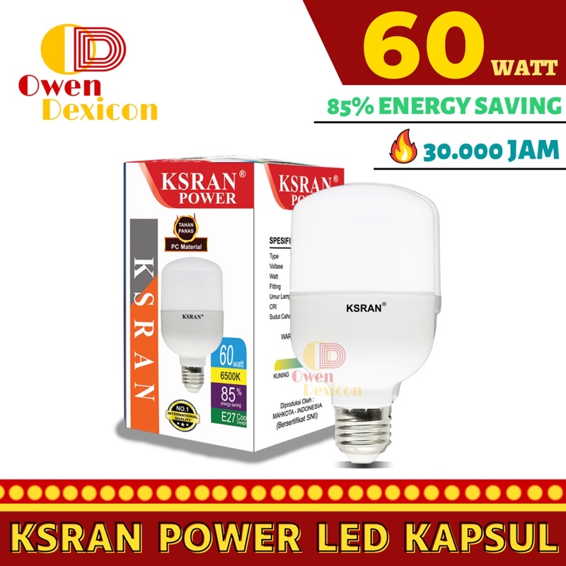 Jual Lampu Led 60w KSRAN POWER / Led Bohlam Kapsul 60 watt Cahaya Putih Super Terang / Led ...