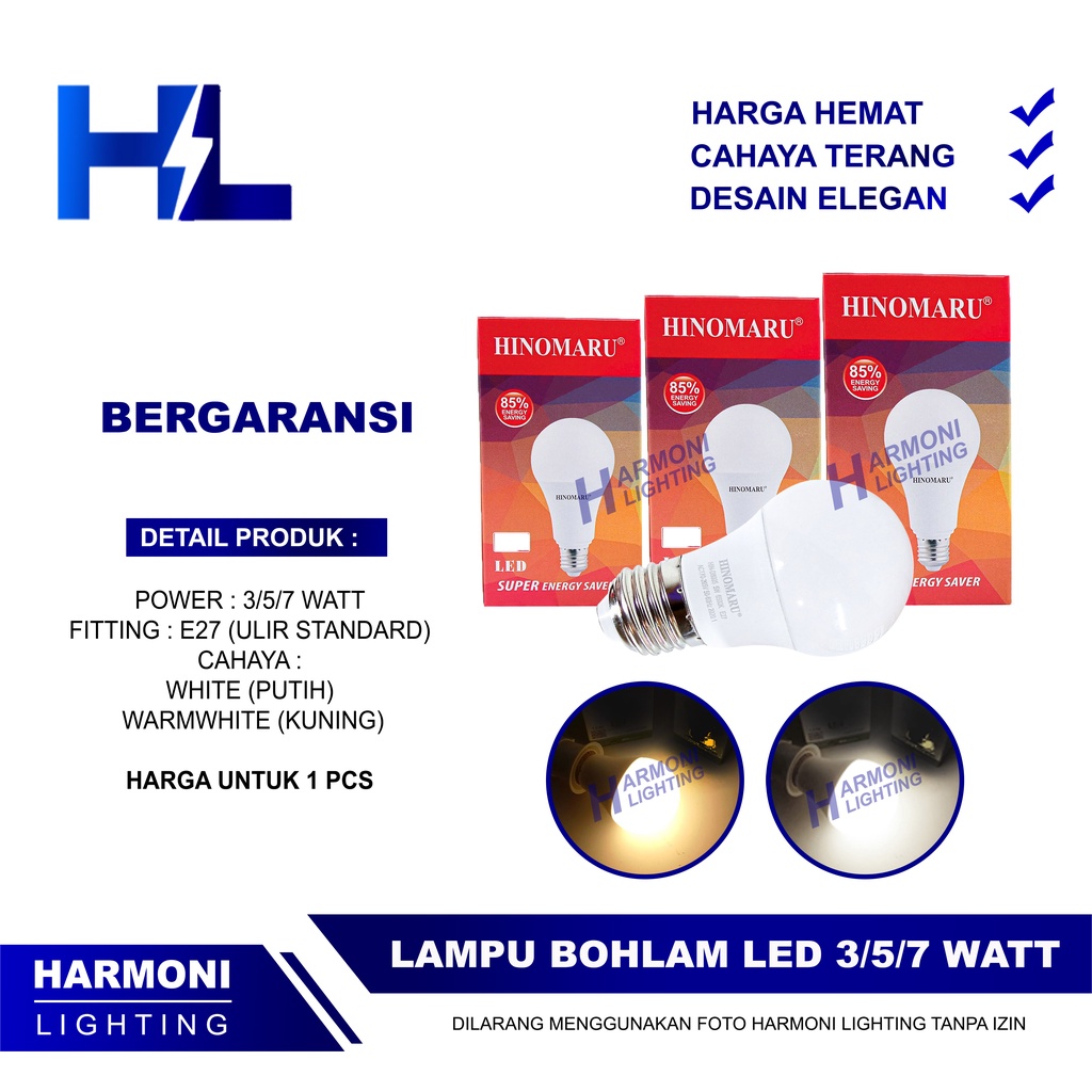Jual Lampu Bohlam LED 3W 5W 7W Kuning Warm / White Putih SNI Garansi ...