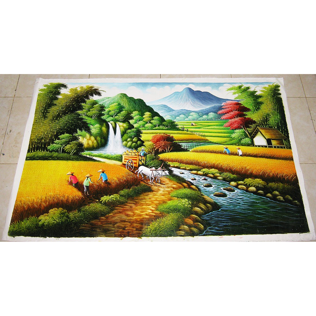 Jual Lukisan Pemandangan dan Gerobak Sapi (Ukuran 2x1 Meter) | Shopee ...