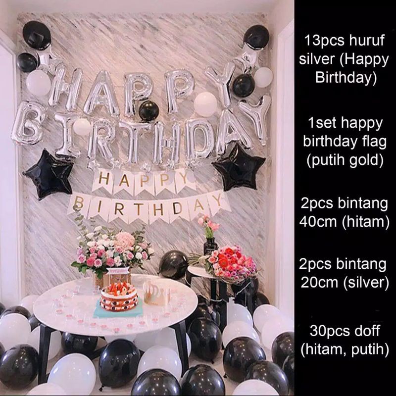 Jual SET PAKET DEKORASI ULANG TAHUN BALON HBD SET SILVER TEMA SILVER ...