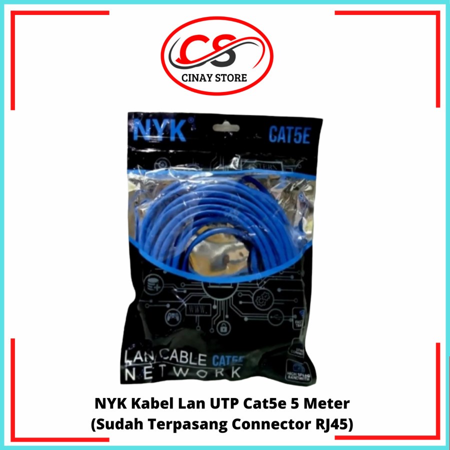 Jual Kabel Lan UTP Cat5E 5m / Internet / Ethernet Cable NYK 5 meter ...