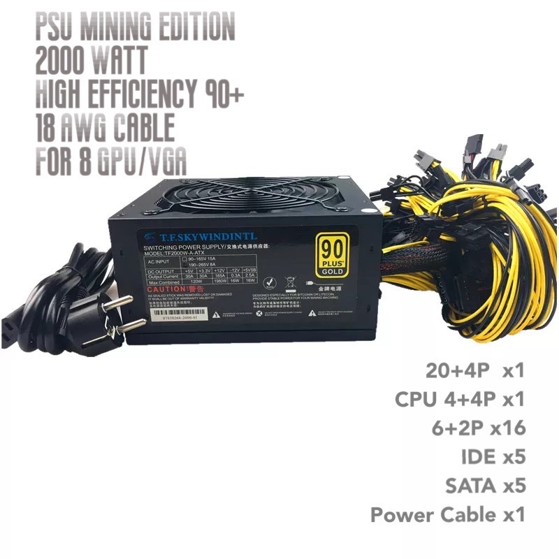 Jual PSU 2000 WATT MINING EDITION 90+ 8 VGA GPU POWER SUPPLY 2000w ...