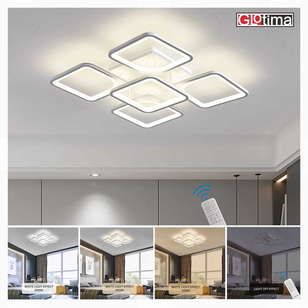 Jual Lampu LED Plafon Plafond 5 Kotak Square Modern Ceiling Lamp Remote ...