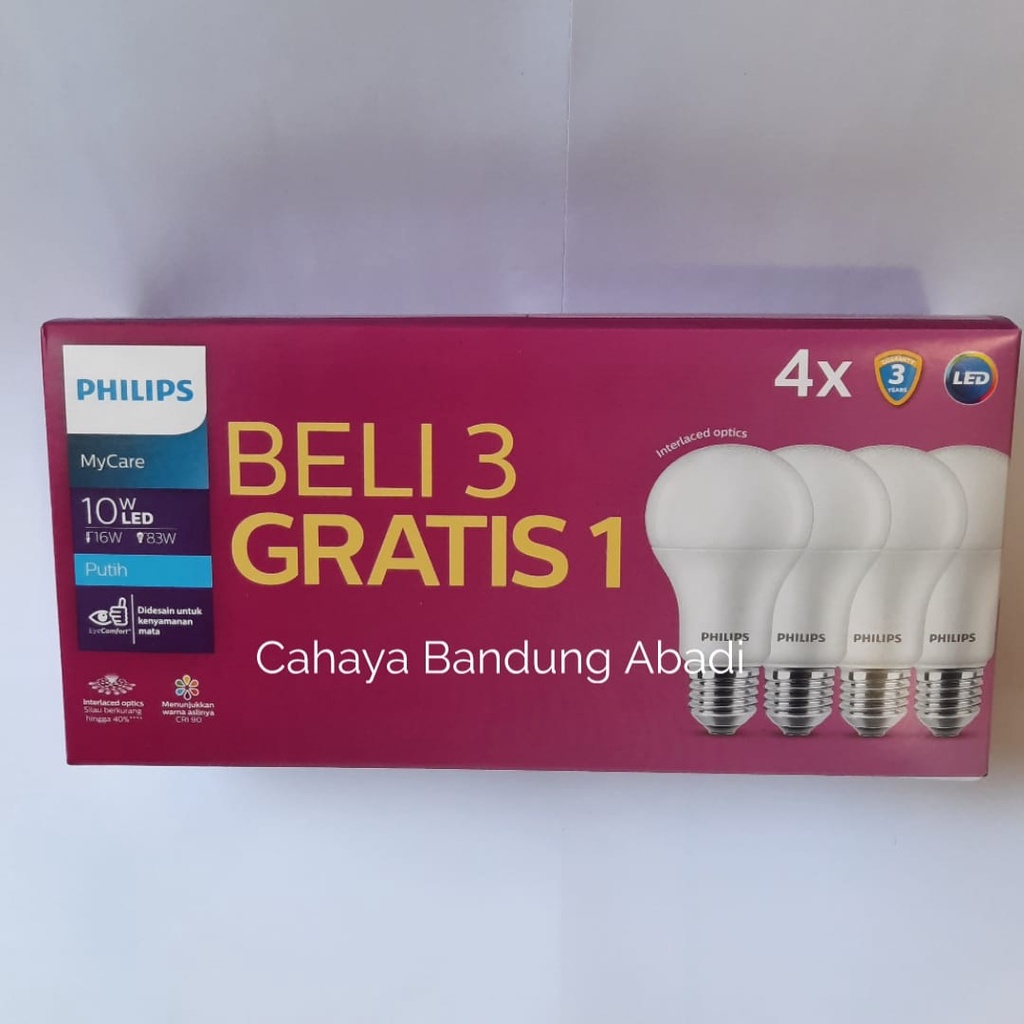 Jual Philips Lampu LED Bulb MyCare Multipack Paket 10 Watt 10W Putih 6500K 3+1 isi 4 Cool ...