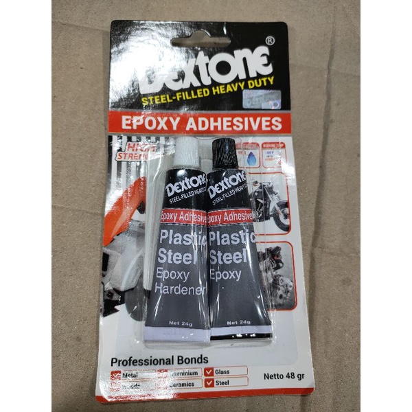 Jual lem dextone epoxy stell hitam putih campur 48 gram original ...