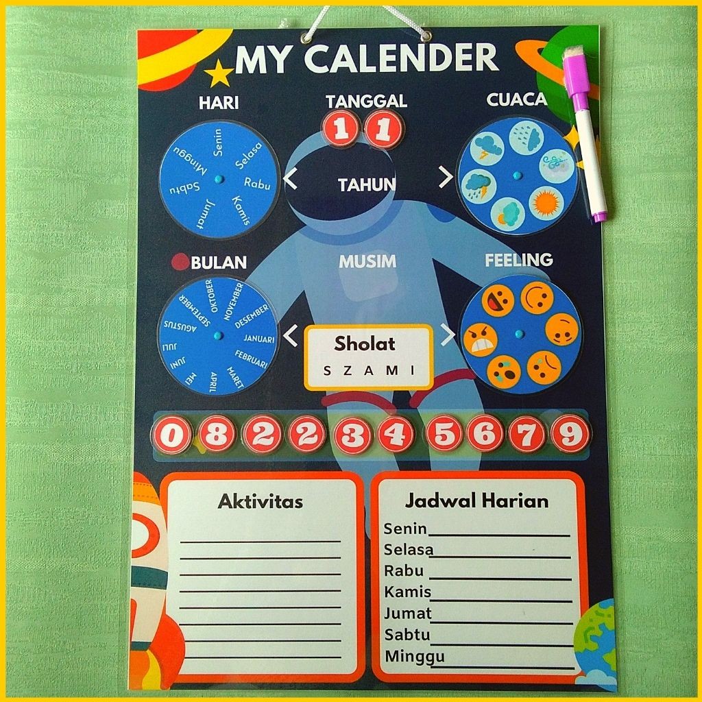 Jual Kalender dinding edukasi anak 2022 wipe clean with pen and ...