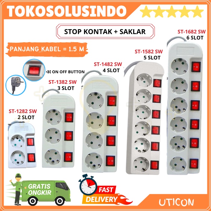 Jual Colokan / Stop Kontak UTICON + SAKLAR ON OFF Masing2 + Kabel 1.5 Meter / 3 Meter ...