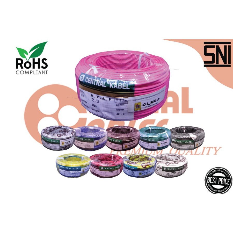 Jual SNI CENTRAL KABEL NYAF 2.5 Sqmm 750V 100Meter ( H07VK / AF / BVR 2.5mm 1x2.5mm 2.5Sqmm 1x2 ...