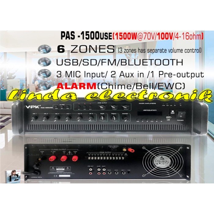 Jual amplifier vpk pas1500use 1500watt 6 zones pas 1500use ORIGINAL ...