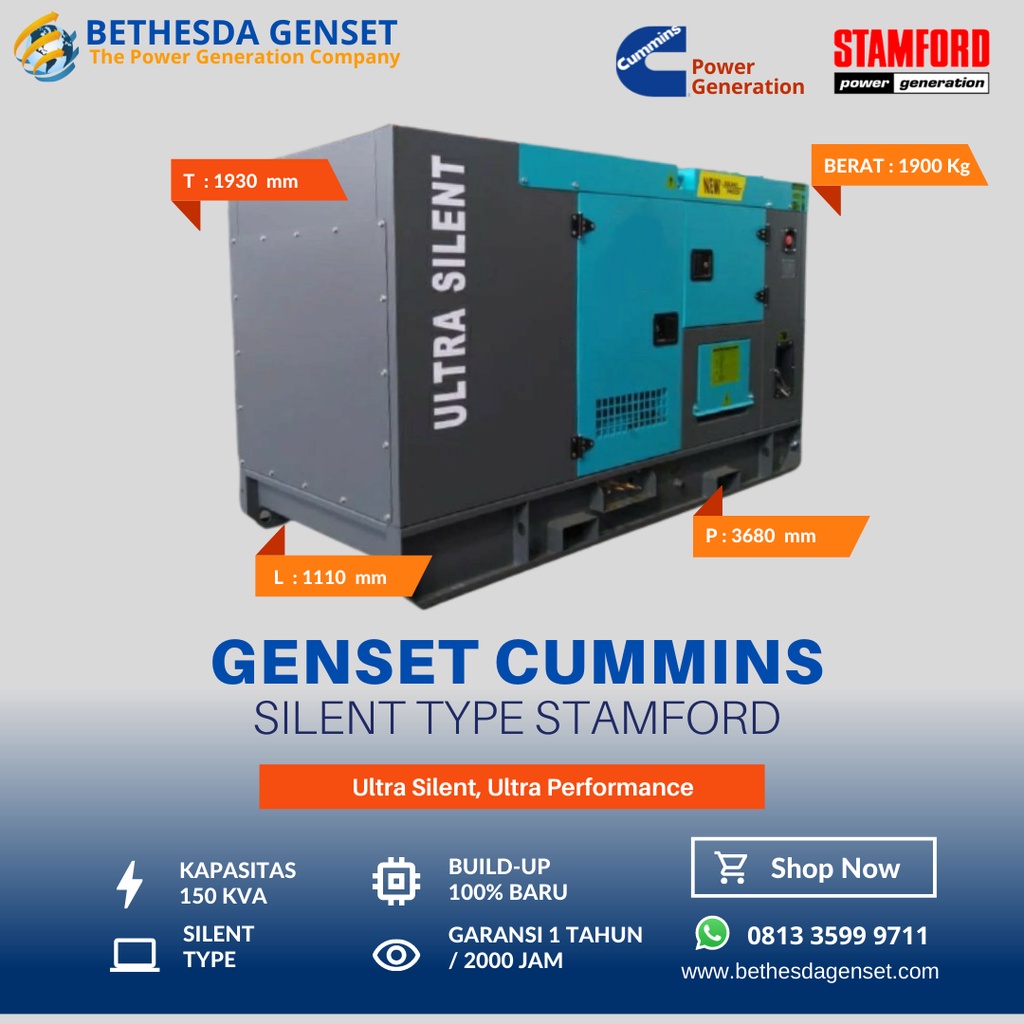 Jual Genset 150 kVA Cummins Silent Type Stamford | Shopee Indonesia