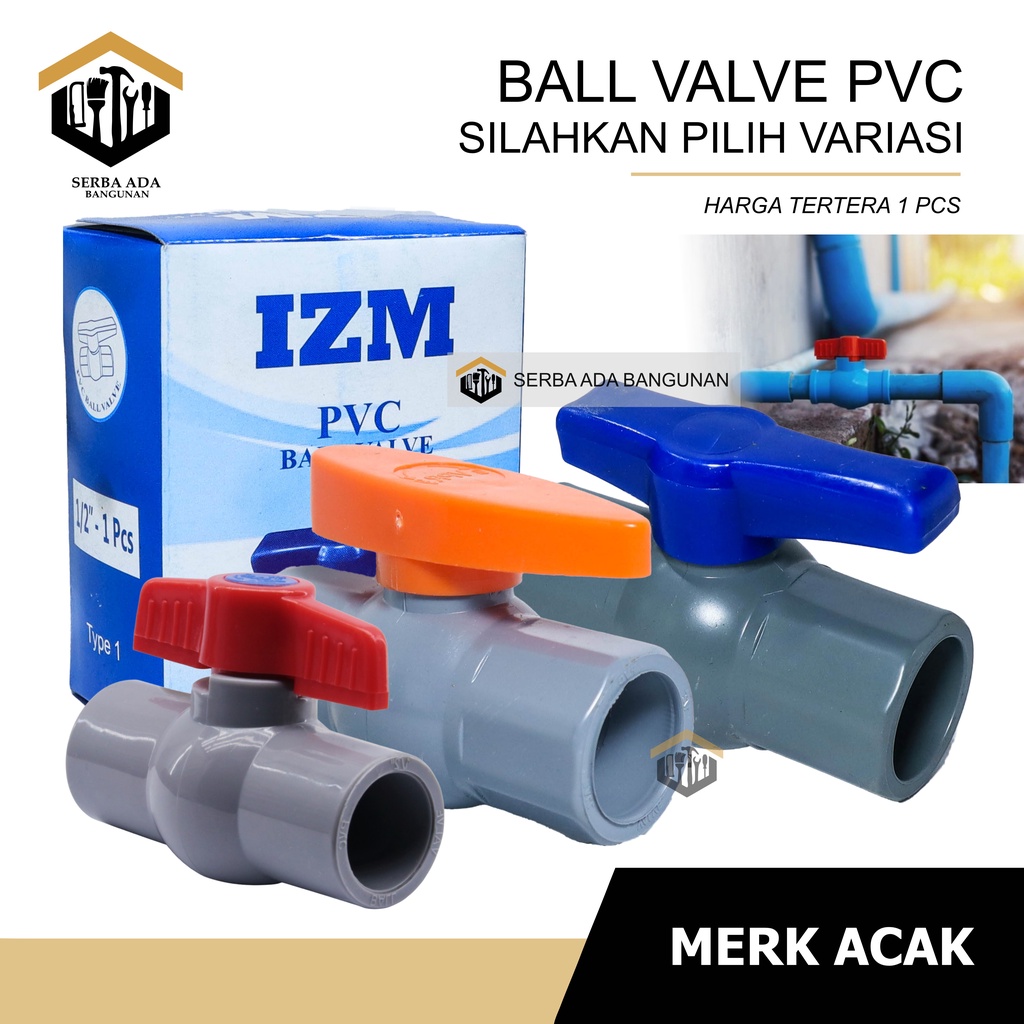 Jual Ball Valve 1/2 3/4 1Inci PVC HPP / Stop Kran Pipa Ballvalve PVC 1/2” HPP / Stop Keran 1/2 ...