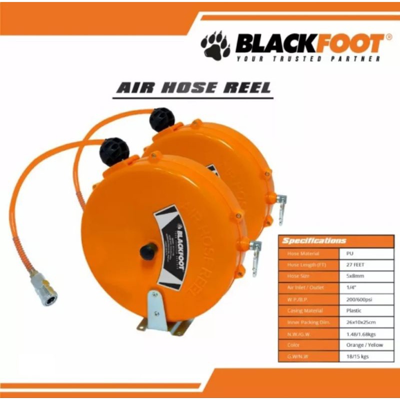 Jual AIR HOSE REEL BLACKFOOT / SELANG COMPRESSOR TARIK 8 METER / SELANG ...