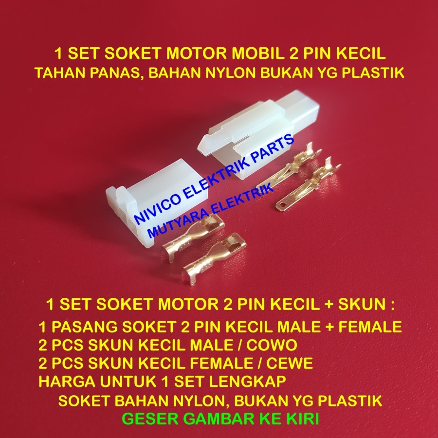 Jual Socket 2 Pin Kecil + Skun / Soket Motor Mobil / Konektor / Kabel ...