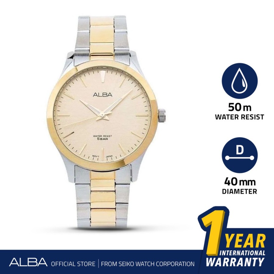 Jual Jam Tangan Pria Alba Quartz Stainless Steel Gold Dial ARSY98 ...