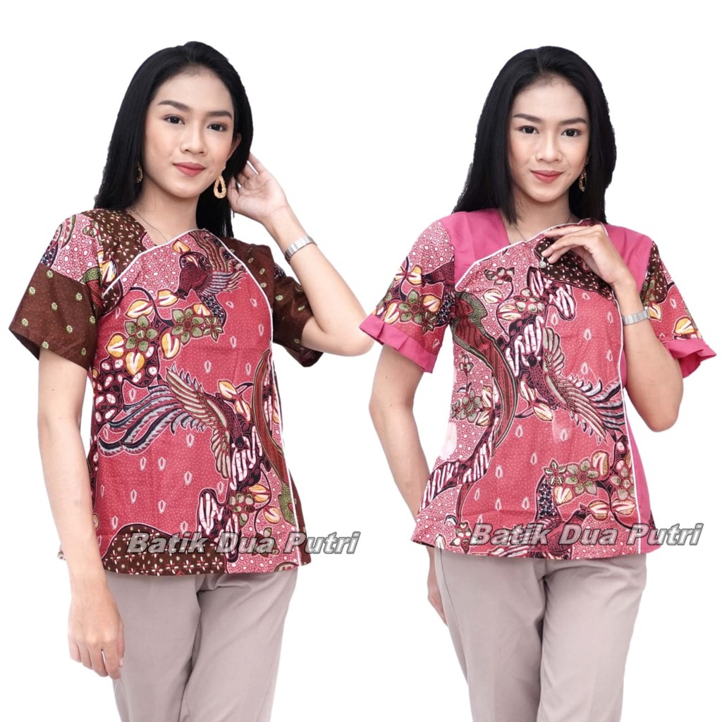 Jual Batik Wanita Lengan Pendek Blouse Atasan Warna Pink Model Modern ...