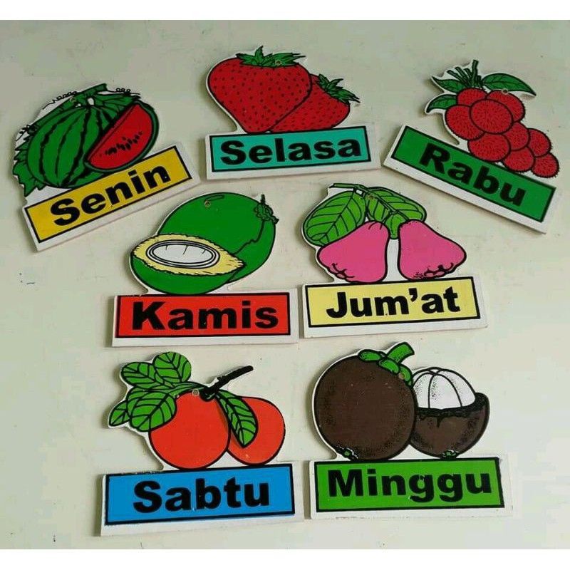 Jual Hiasan Dinding Sekolahan Buah Nama Hari tempel dinding TK/paud ...