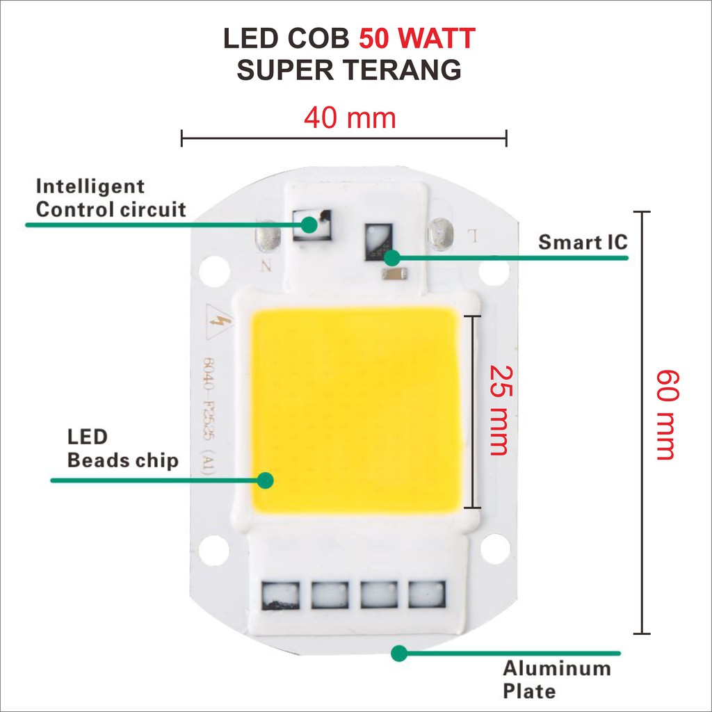 Jual Lampu COB LED Floodlight Spotlight 220V 50W 3000~3500K Putih ...
