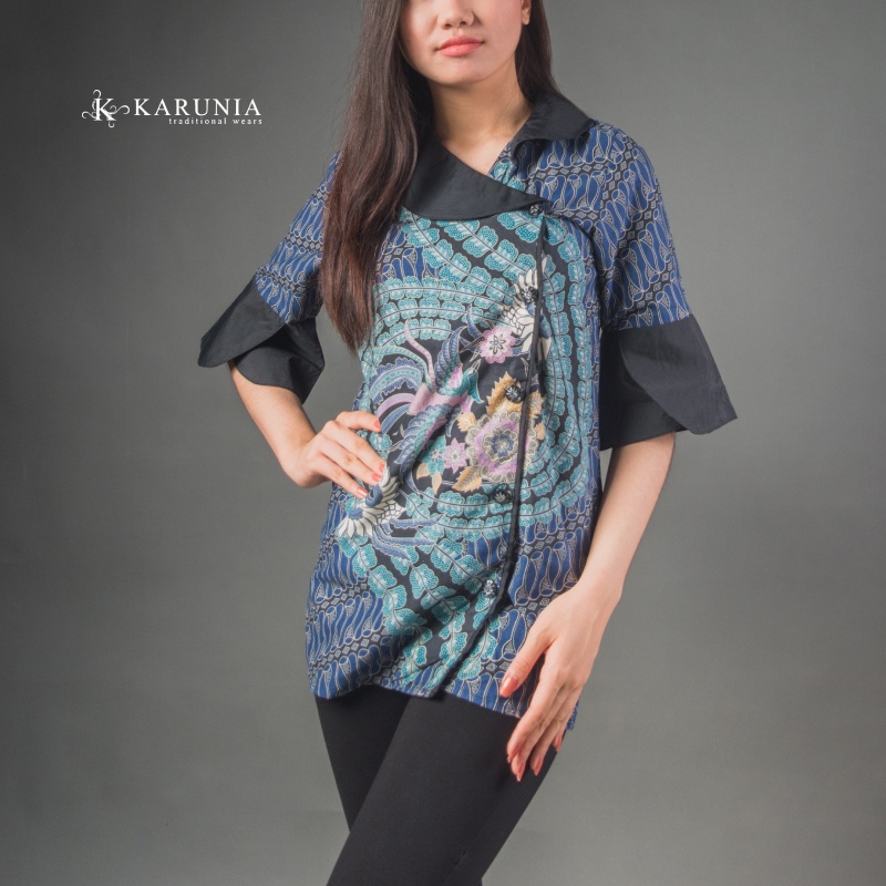 Jual Karunia Batik Baju Atasan Wanita Blue S - XL untuk Baju Kerja / Baju Jalan | Shopee Indonesia