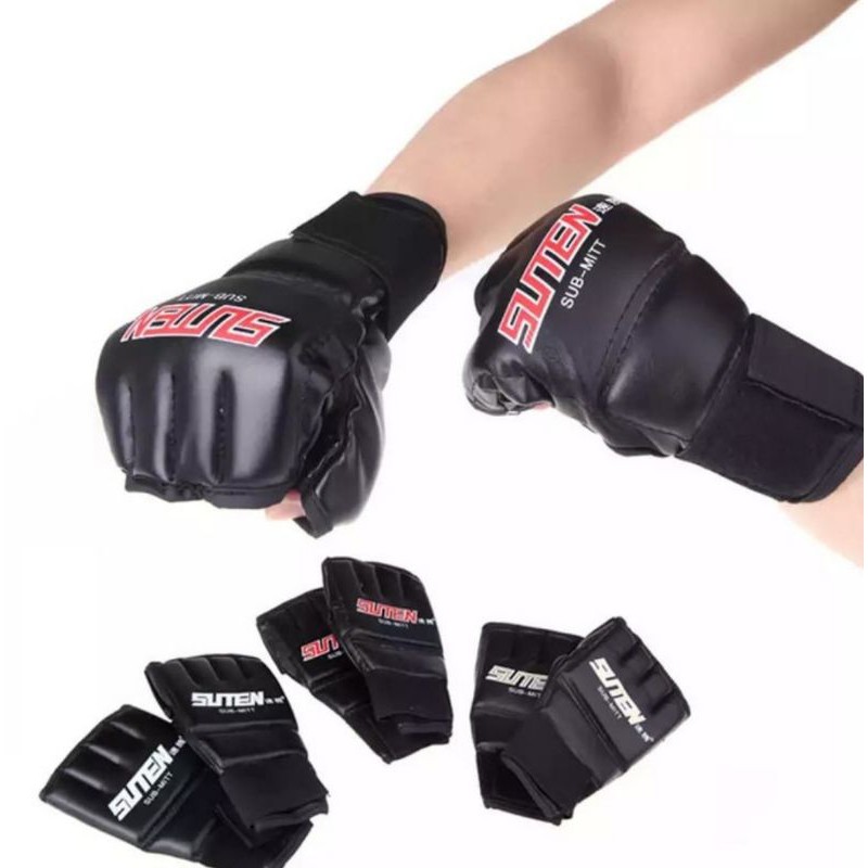 Jual Boxing Gloves MMA Boxing Gloves PU Leather Half Mitts Mitten Muay ...