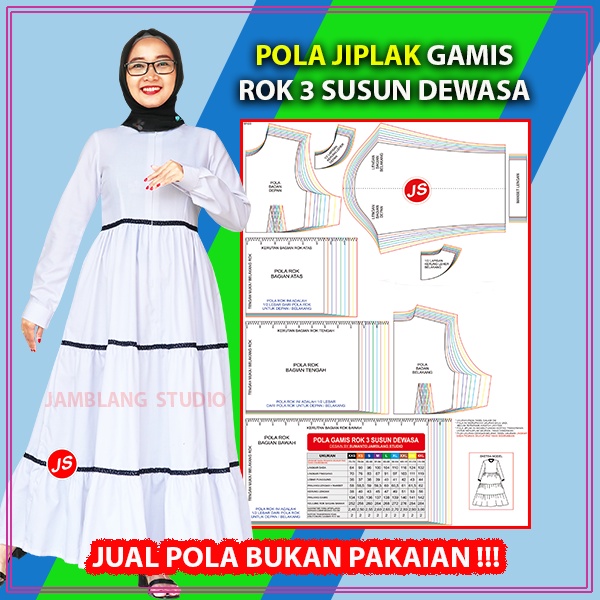 Jual Pola Jiplak Gamis Rok 3 Susun Dewasa [ JP 044 ] | Rotsa.Id | Shopee Indonesia