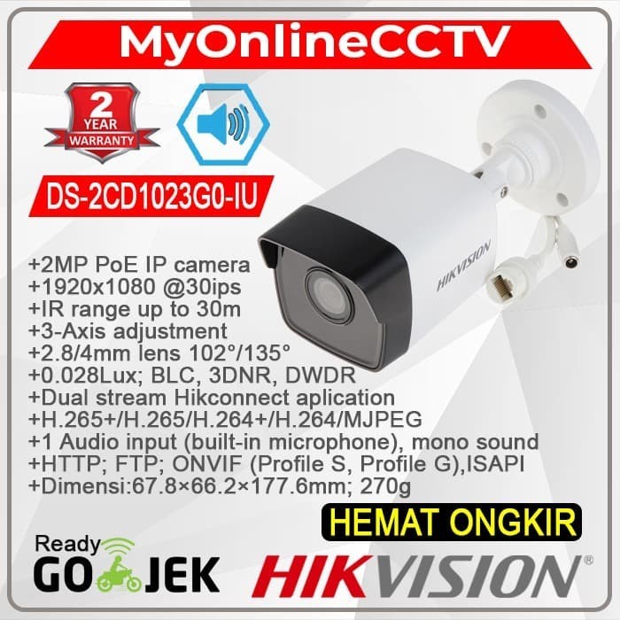 Jual DS-2CD1023G0-IUF Hikvision IP Camera CCTV Outdoor 2MP Audio SDcard POE | Shopee Indonesia